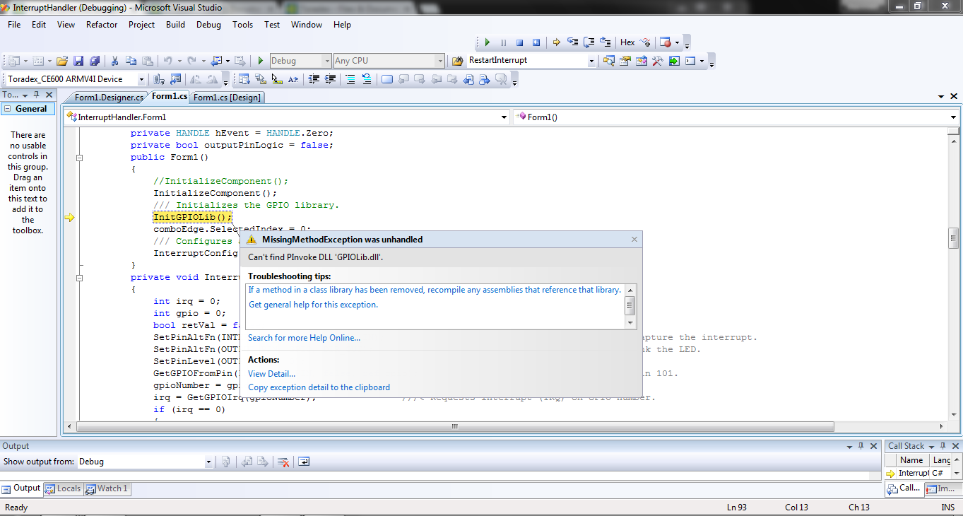 How To Solve This Exception Cant Find Pinvoke Dll Gpiolibdll Technical Support